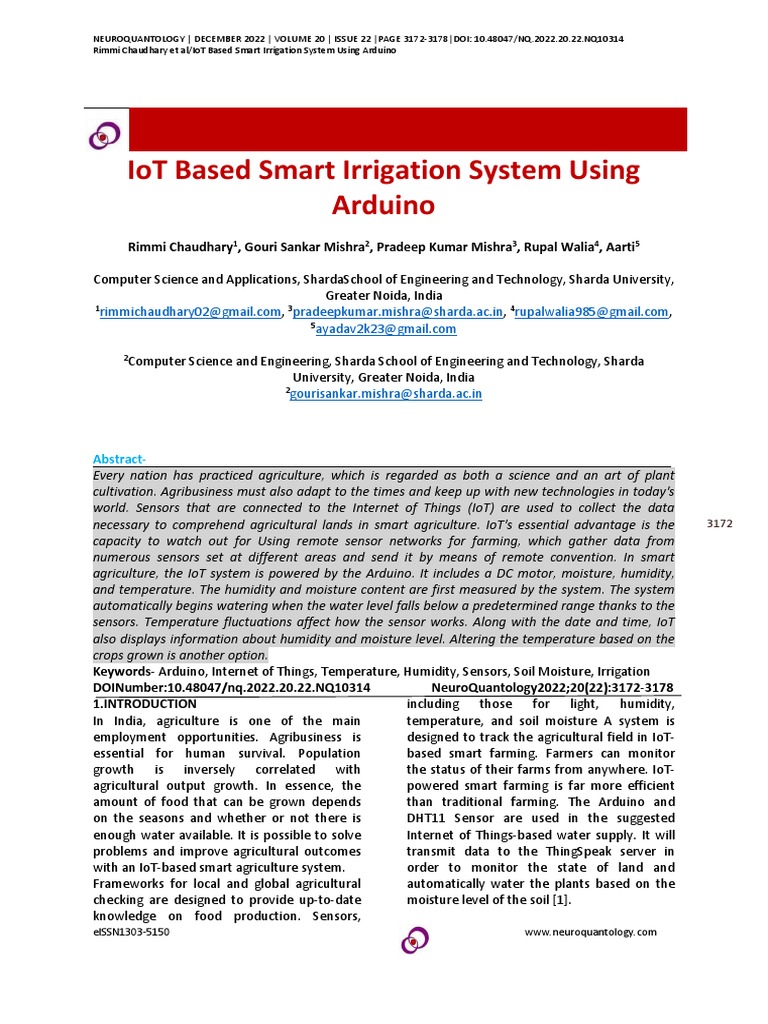Neuro-OPS-79 IoT Based Smart Irrigation System Using Arduino | PDF ...
