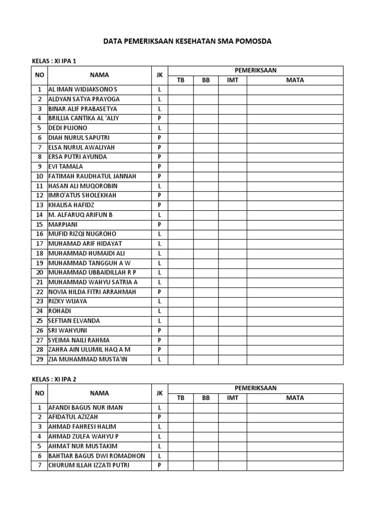 Form Cek Tb Bb Kelas 11 12 Pdf