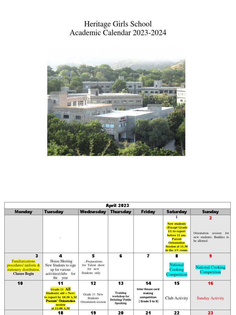 HGS Academic Calendar 2023-2024 | PDF | Workweek And Weekend