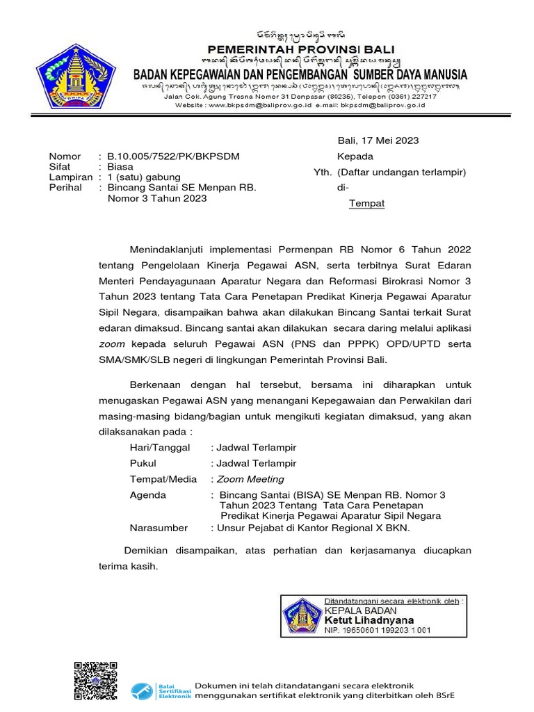 Bincang Santai SE Menpan RB 2023 | PDF | Pengelolaan Keuangan & Uang