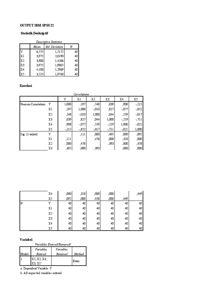 Hasil Output SPSS 22 Menggunakan | PDF | Errors And Residuals | Coefficient Of Determination