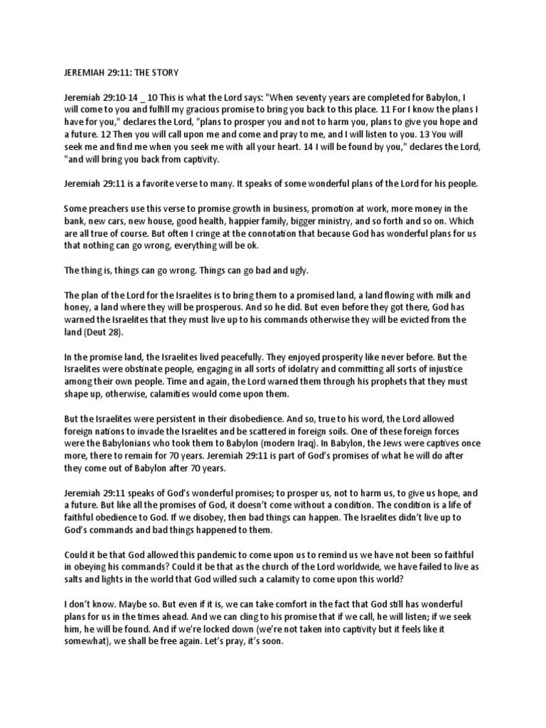 April 4 The Story Of Jeremiah 29 Pdf Jeremiah Babylonian Captivity