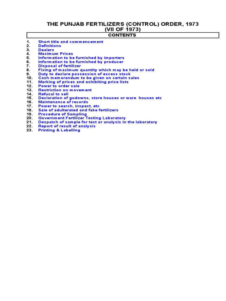 Fertilazer Order 1973 | Download Free PDF | Fertilizer | Prices