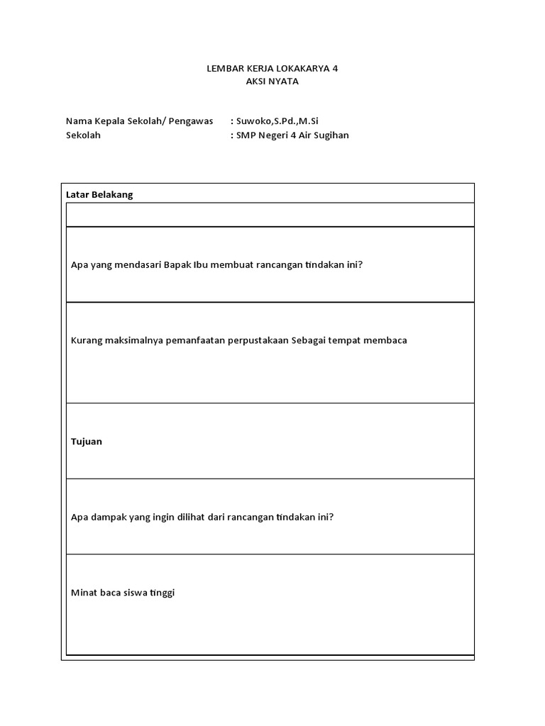 Lembar Kerja Rencana Aksi Dengan Format BAGJA | PDF