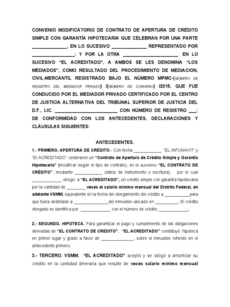 Convenio Modificatorio de Contrato de Apertura de Crédito Simple Con ...