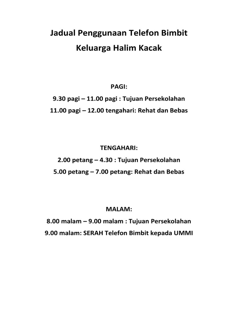 Jadual Penggunaan Telefon Bimbit | PDF