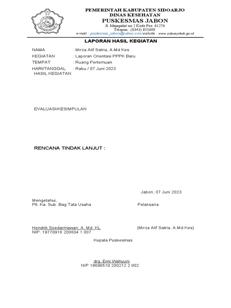 Template LAPORAN HASIL KEGIATAN (LHK) | PDF