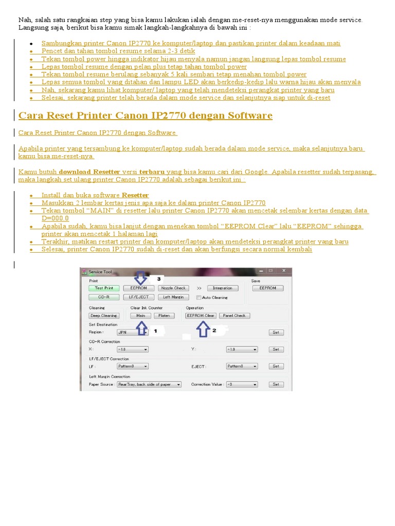 Cara Reset Printer Canon IP2770 | PDF