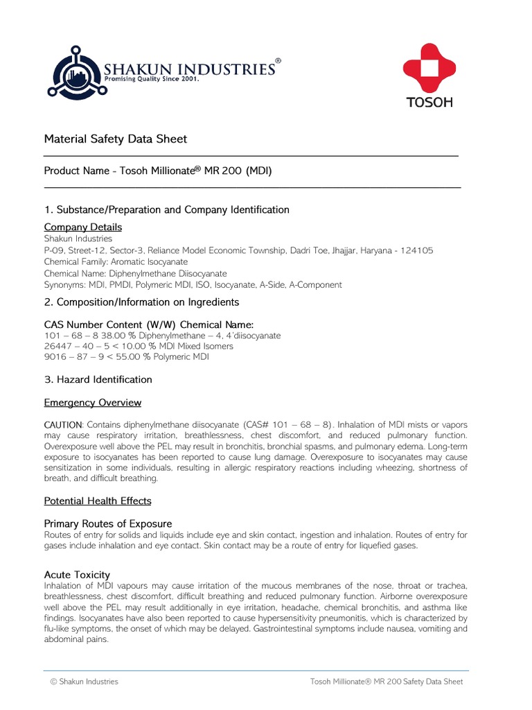 MSDS Tosoh Millionate® MR 200 | PDF | Asthma | Toxicity