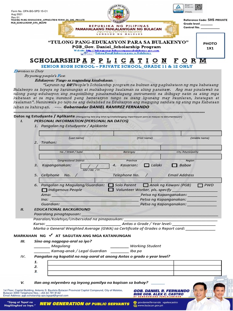 PA-BGSPD-15-C1 - Scholarship Application Form SHS Private | PDF