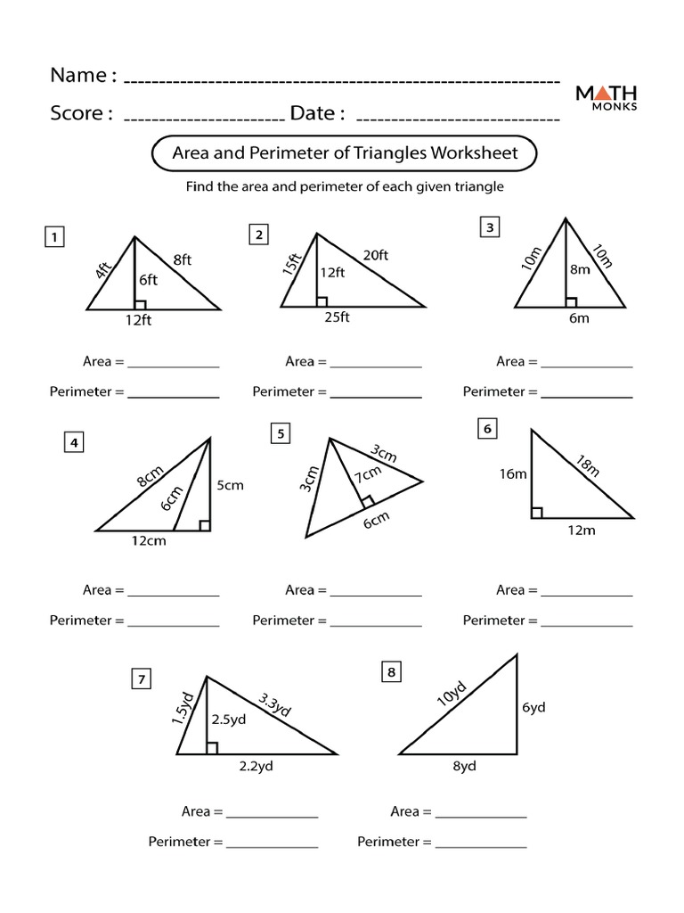 Area and Perimeter of A Triangle Worksheet | PDF