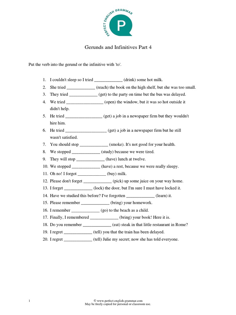 Gerunds and Infinitives Exercises 4 ESO | PDF