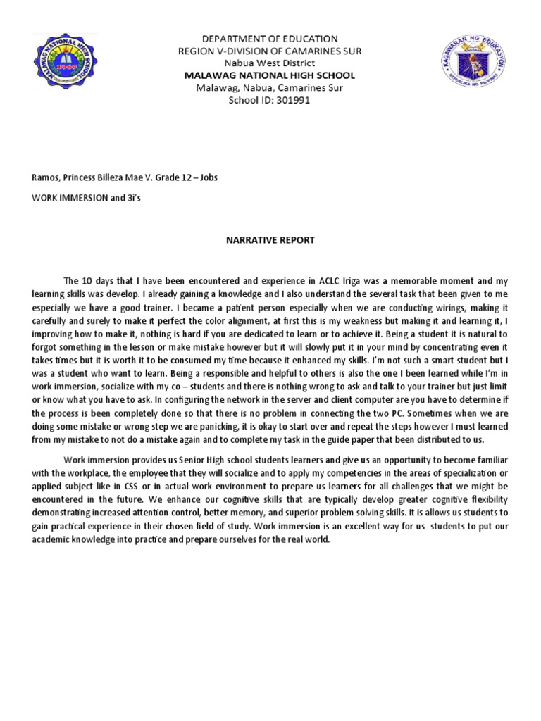 Ramos Narrative Report | PDF | Computer Network | Learning