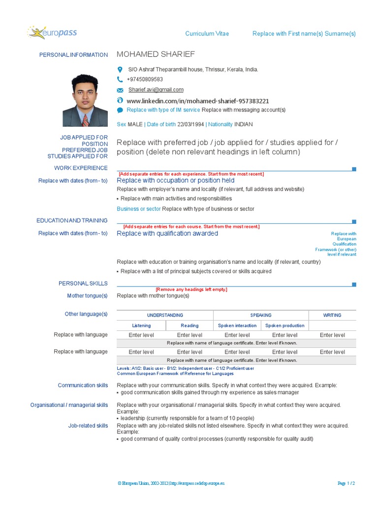 Europass CV Template | PDF | Communication