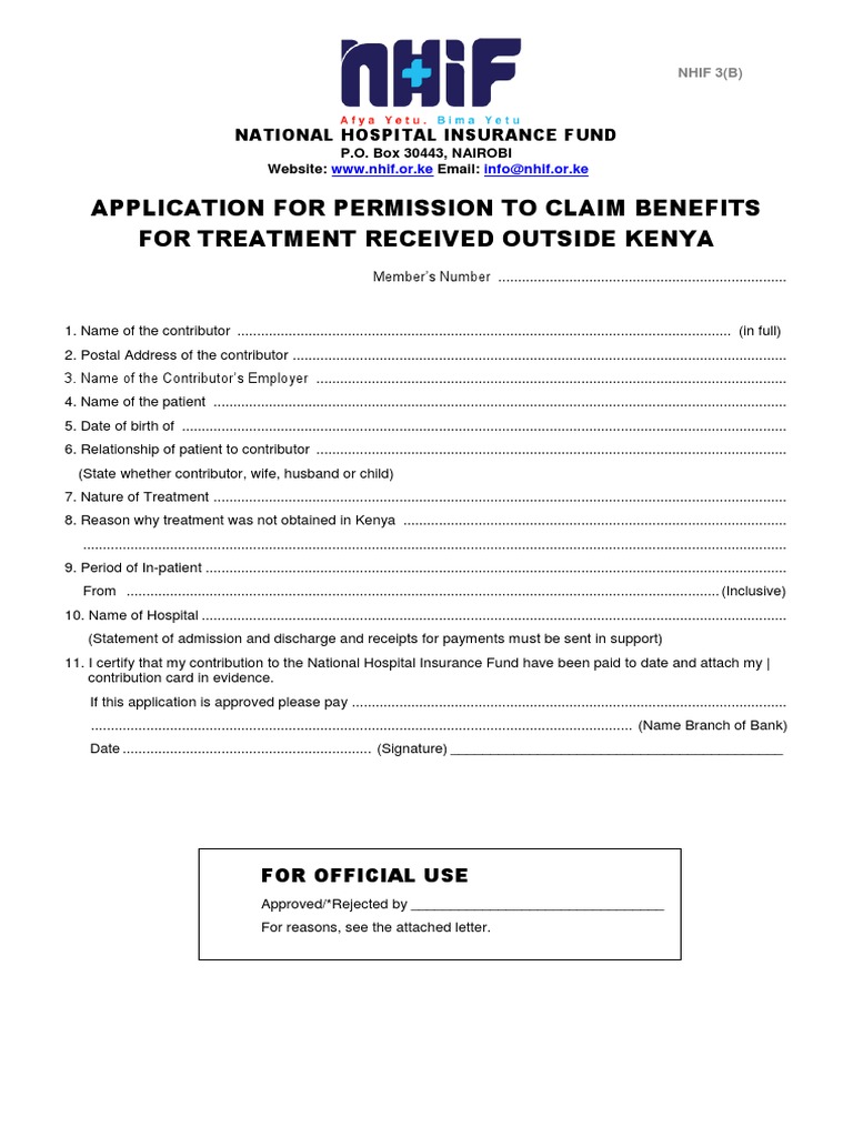 NHIF 3B Treatment Outside Kenya Form | PDF | Patient | Service Industries
