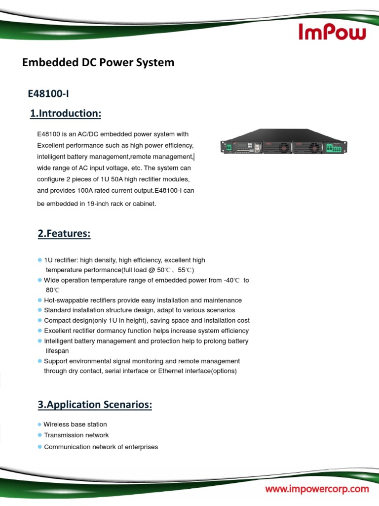 ImPow E48100 Embedded Power System Data Sheet-20190421 | PDF | Rectifier | Alternating Current