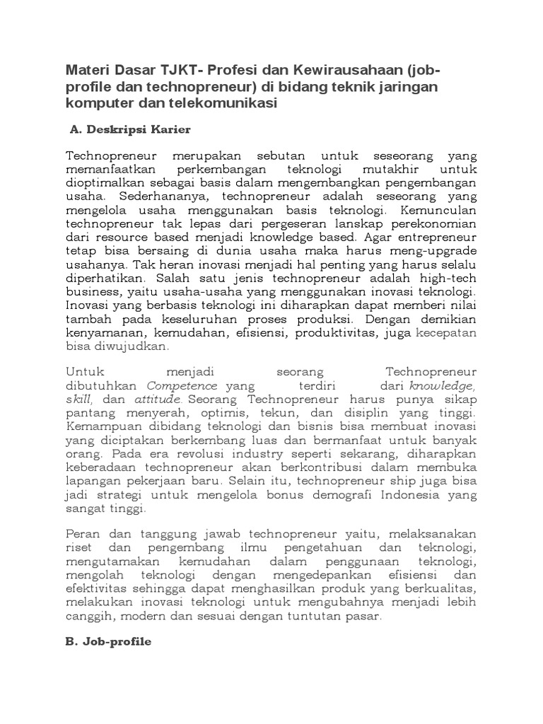 Karier Technopreneur di Jaringan Komputer | PDF | Seni