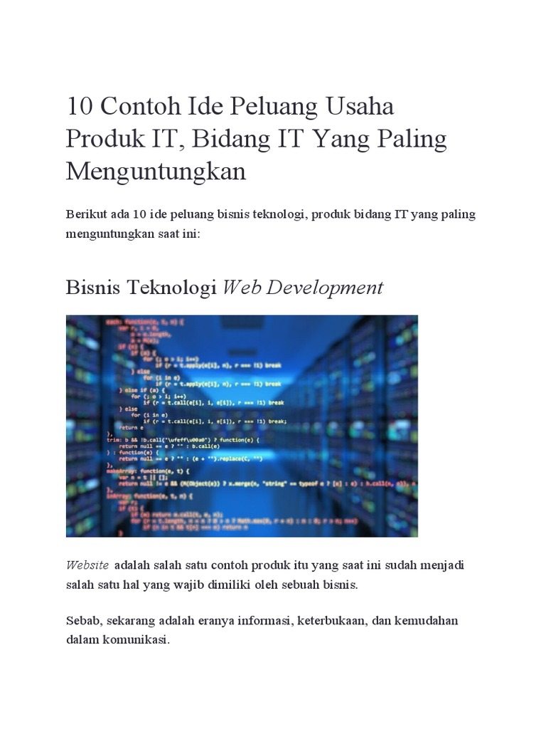 10 Contoh Ide Peluang Usaha Produk IT | PDF | Karier & Perkembangan ...