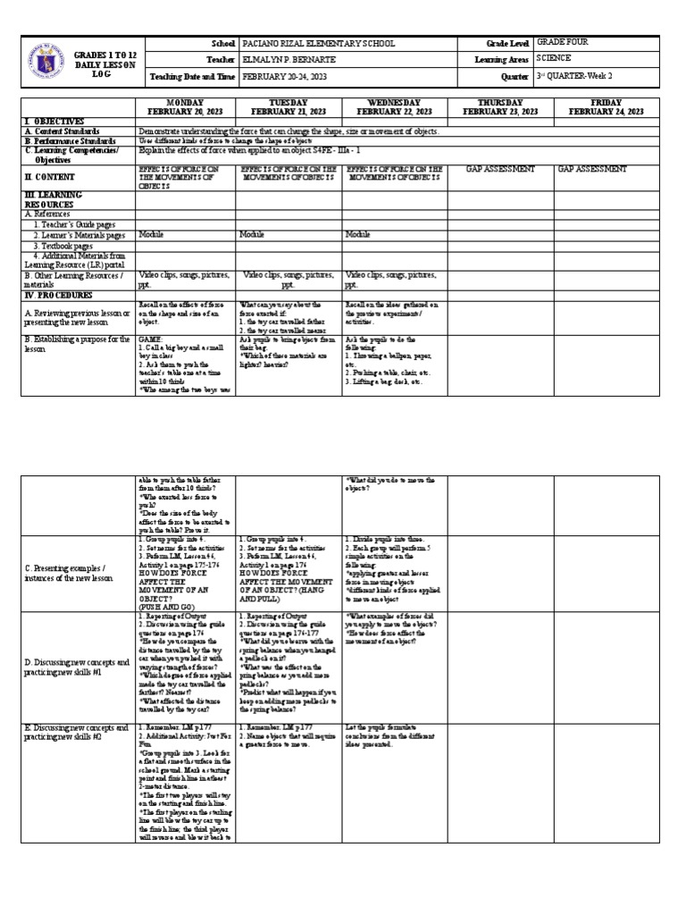 DLL SCIENCE 3Q Week 2 | PDF | Force | Learning DLL SCIENCE 3Q Week 2 | PDF | Force | Learning