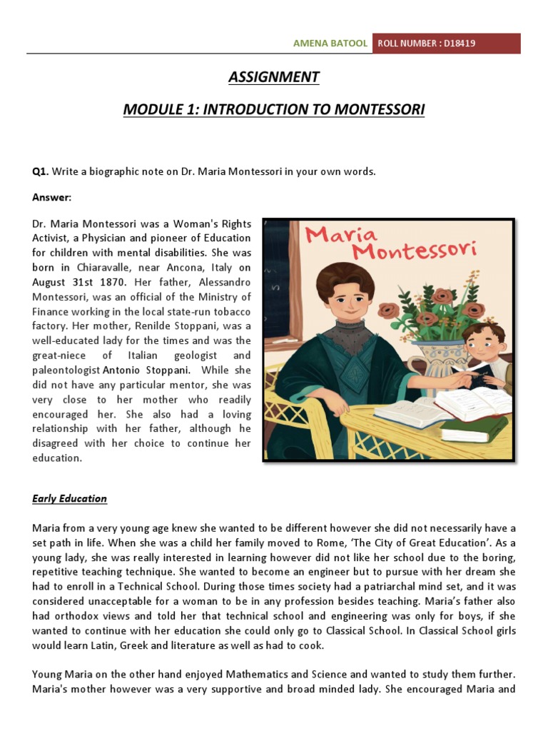 Assignment 1 PDF | PDF | Montessori Education | Cognitive Science