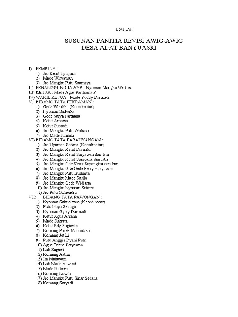 SUSUNAN PANITIA REVISI AWIG | PDF