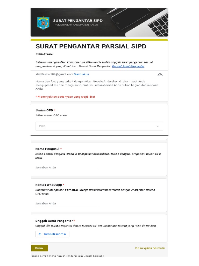 Formulir Usulan Komponen SSH 2023 | PDF