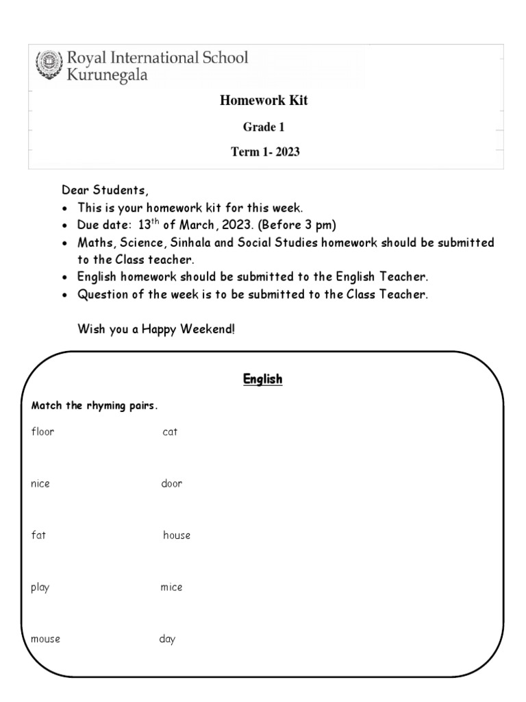 Grade 01 - Homework Kit | PDF | Art