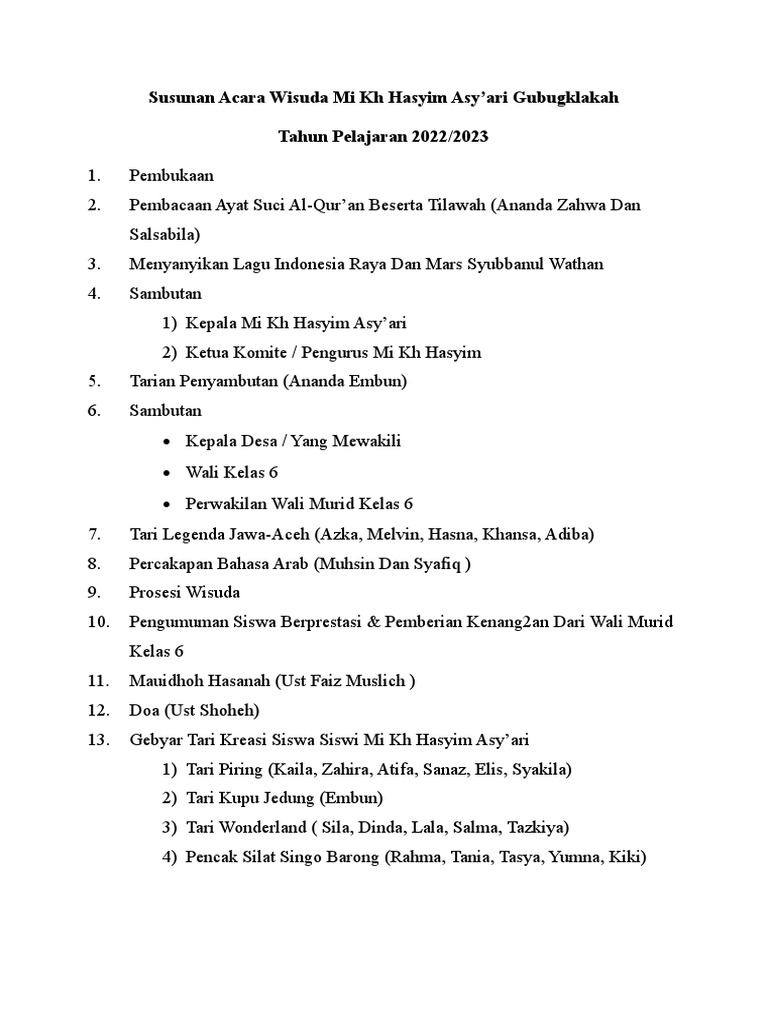 Susunan Acara Wisuda Mi Kh Hasyim Asy | PDF