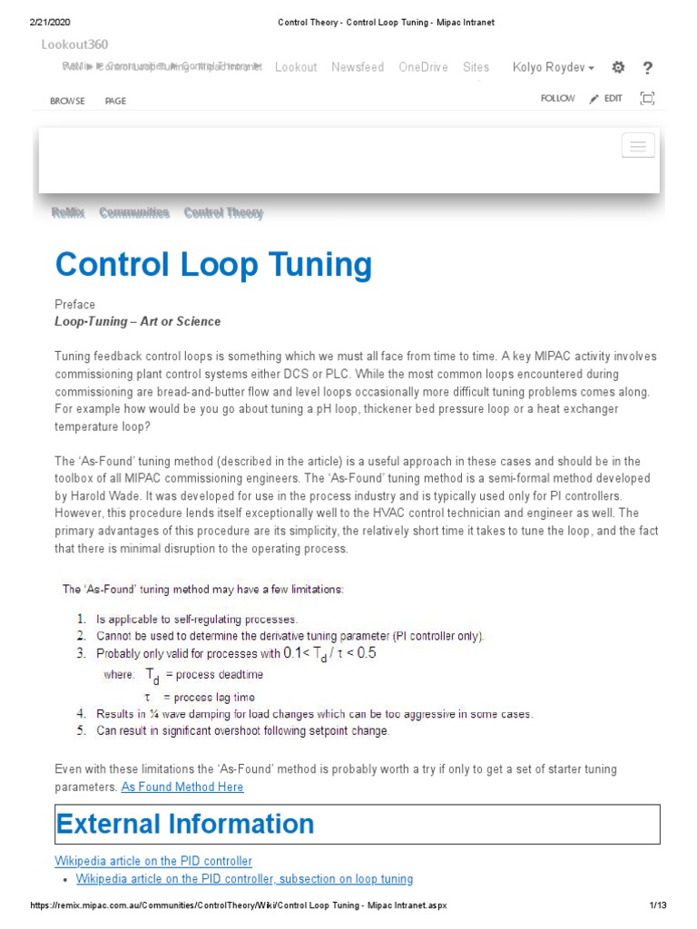 Control Theory - Control Loop Tuning - Mipac Intranet | PDF | Control Theory | Damping