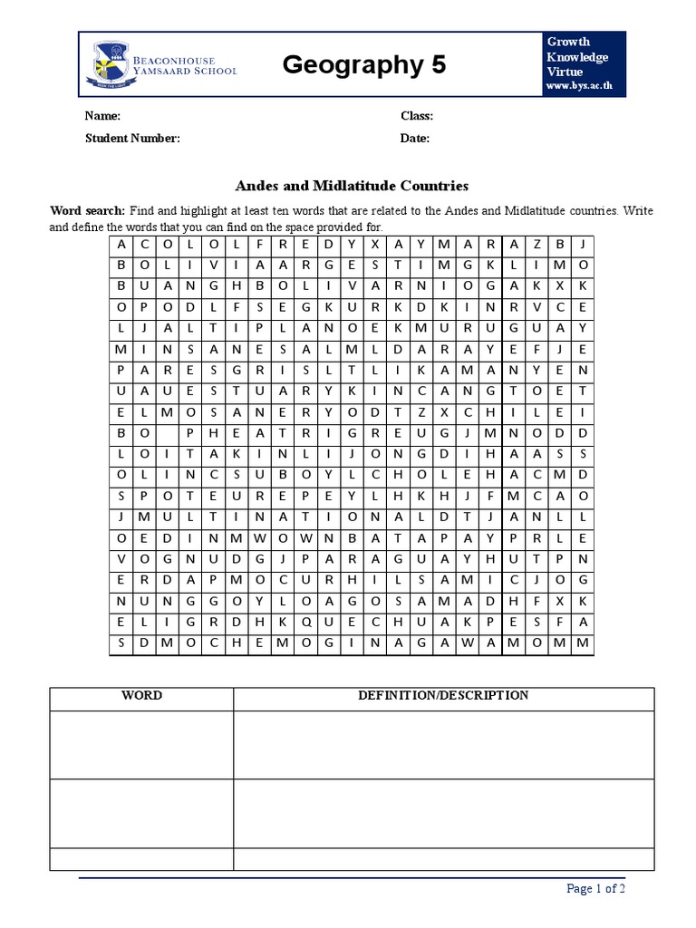 Andes and Midlatitudes - Worksheet | PDF | Cognition | Cognitive Science