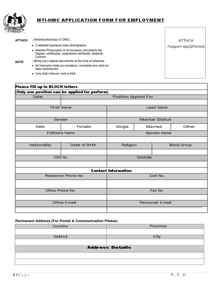 MTI-HMC Application Form For Employment | PDF | Justice | Crime & Violence