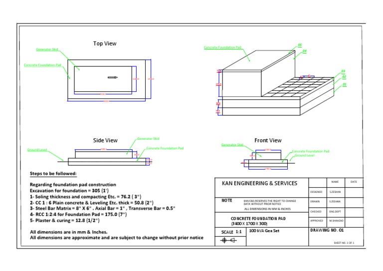 Generator Foundation Pad Specifications | PDF | Concrete | Structural ...