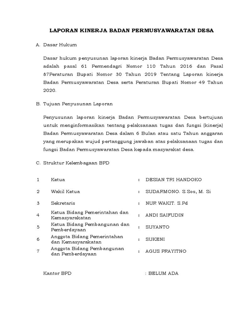 Laporan Kinerja BPD Tahun 2022 | PDF | Pengelolaan Keuangan & Uang | Sains & Matematika