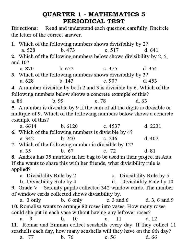 Edited Math TEST QUESTION GR.5 | PDF | Mathematics | Arithmetic