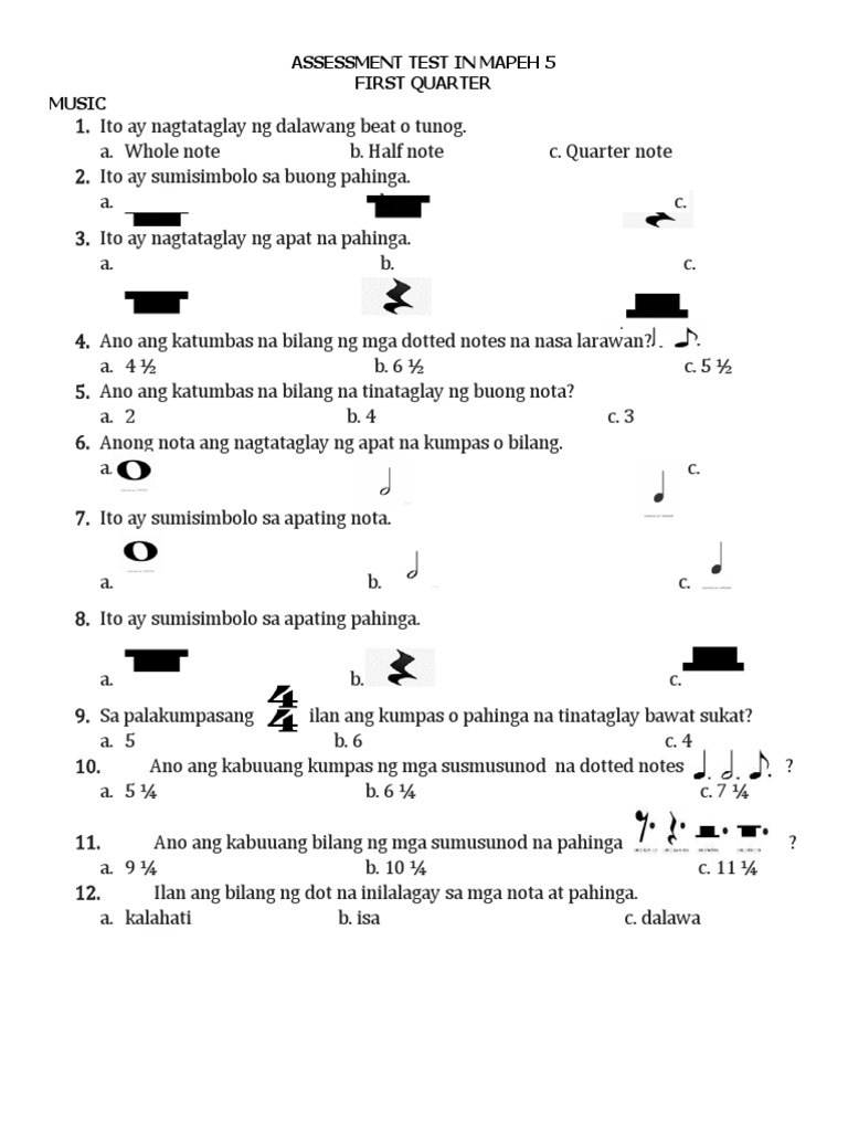 Edited MAPEH 5 ASSESSMENT TEST IN MAPEH 1ST QUARTER EDITED | PDF