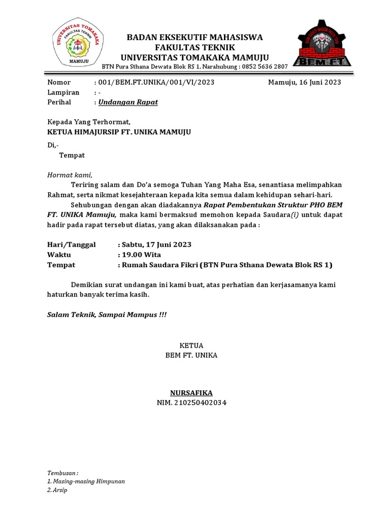 Undangan Rapat Pembentukan Pengurus | PDF | Sains & Matematika