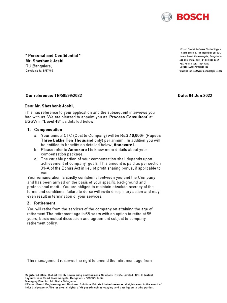 Shashank Joshi - Bosch - 0 - 59273 | PDF | Employment | Compensation ...