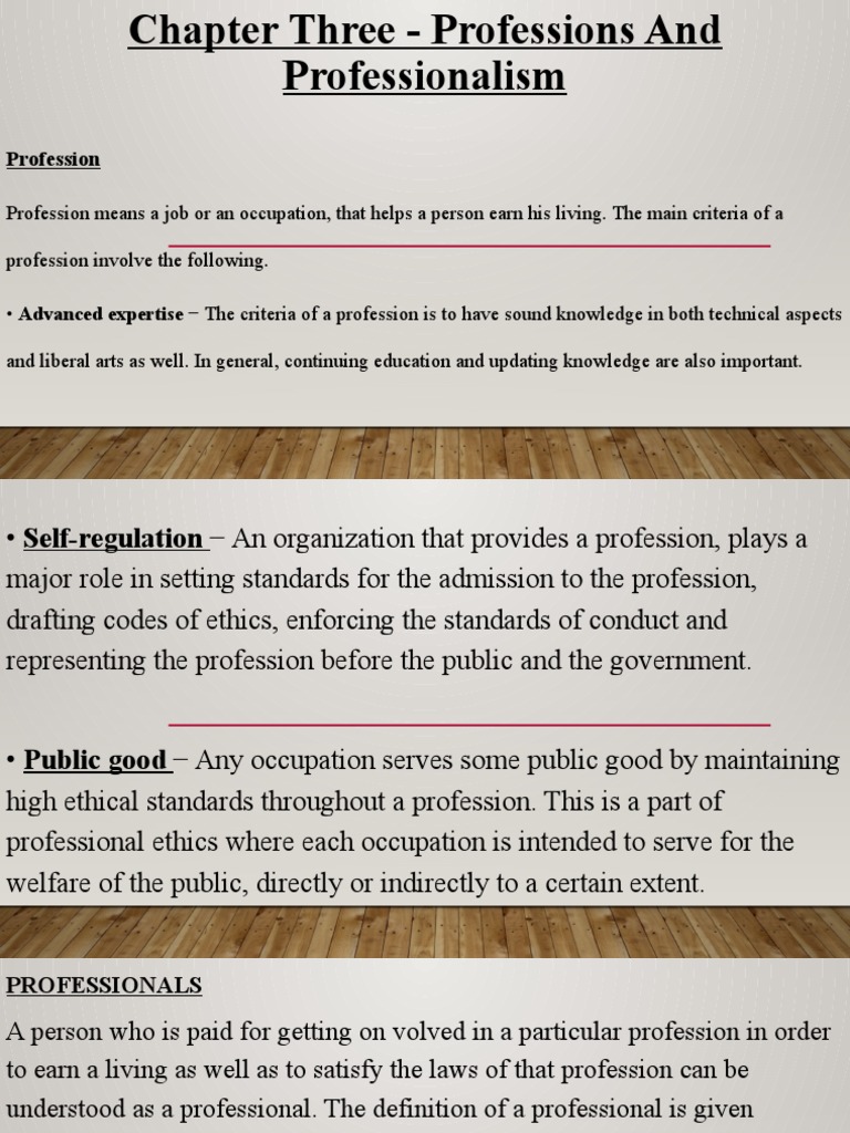 Chapter Three - Professions and Professionalism | PDF | Profession | Conflict Of Interest