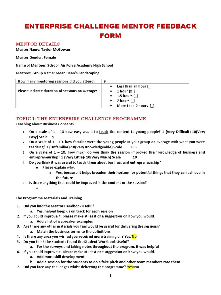 MENTOR FEEDBACK FORM March 2022 | PDF | Mentorship | Cognition