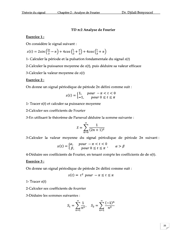 TD Transforme de Fourrier | PDF