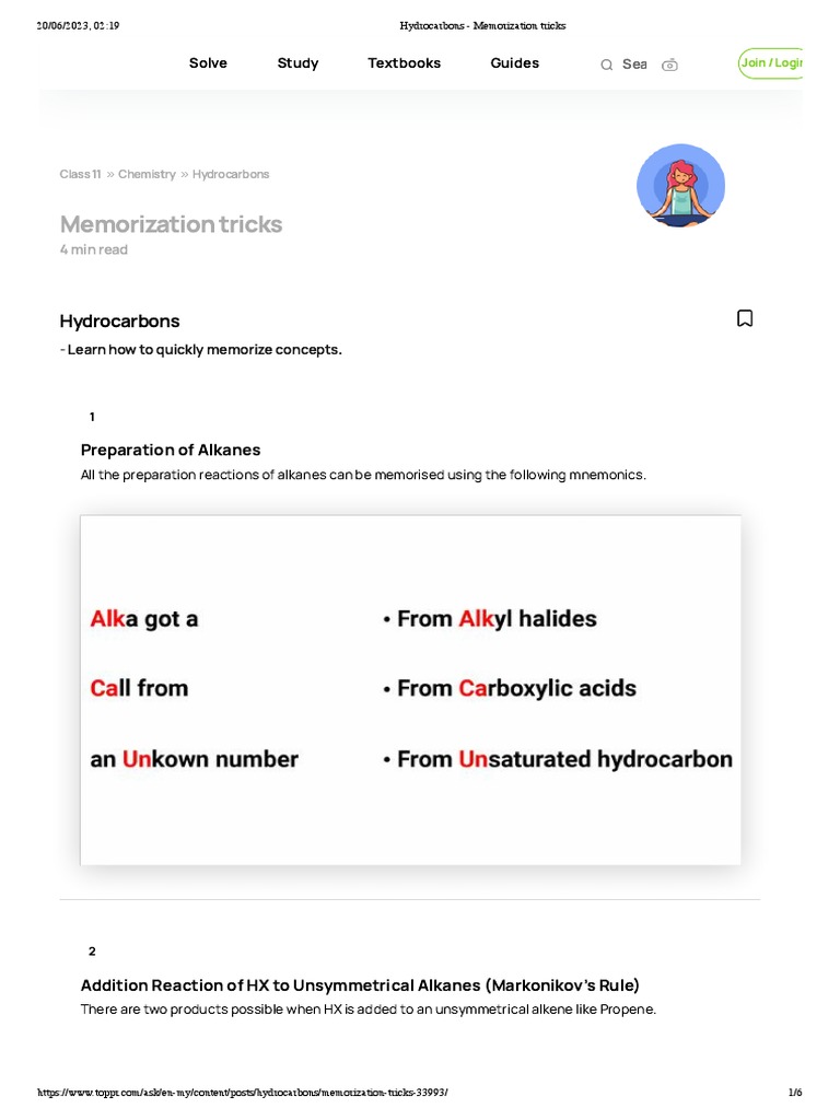 Hydrocarbons - Memorization Tricks | PDF | Alkene | Alkane