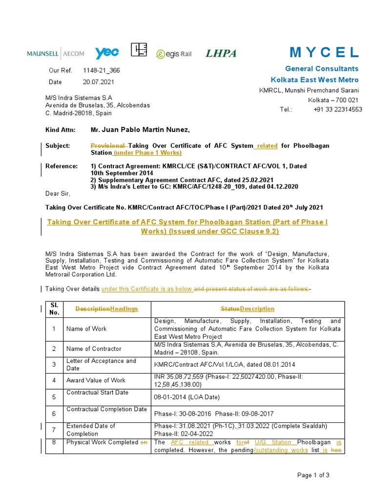 20 07 21 Letter To Indra For Phoolbagan TOC Ver 2 - R1 | PDF | Common ...