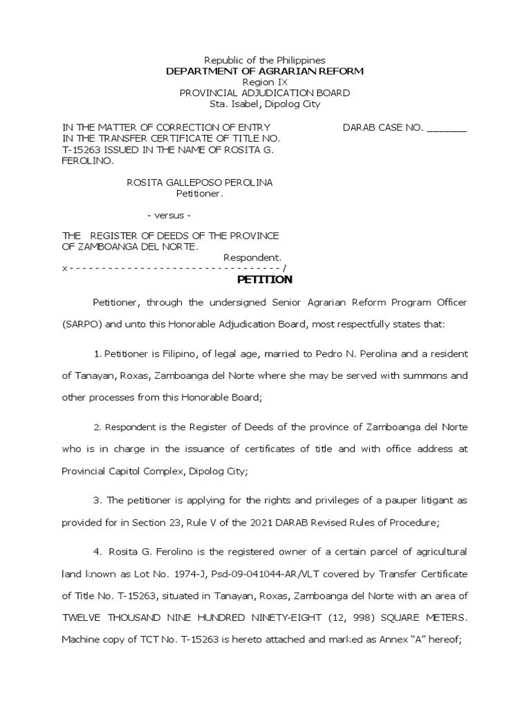 Petition For Correction (PEROLINA) | PDF | Common Law | Judiciaries