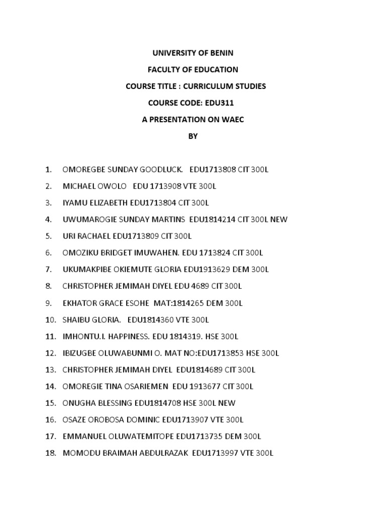 WAEC Curriculum Studies Presentation | PDF | Secondary Education ...