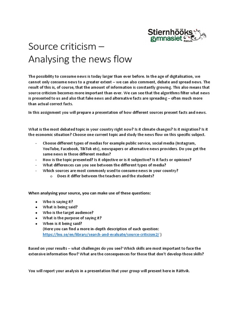Source Criticism Assignment 2.0 | PDF
