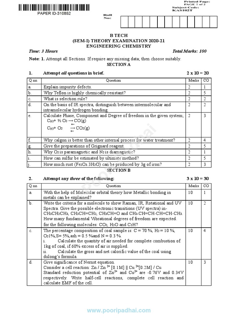 Engineering Chemistry KAS102T | PDF | Chemistry | Chemical Bond