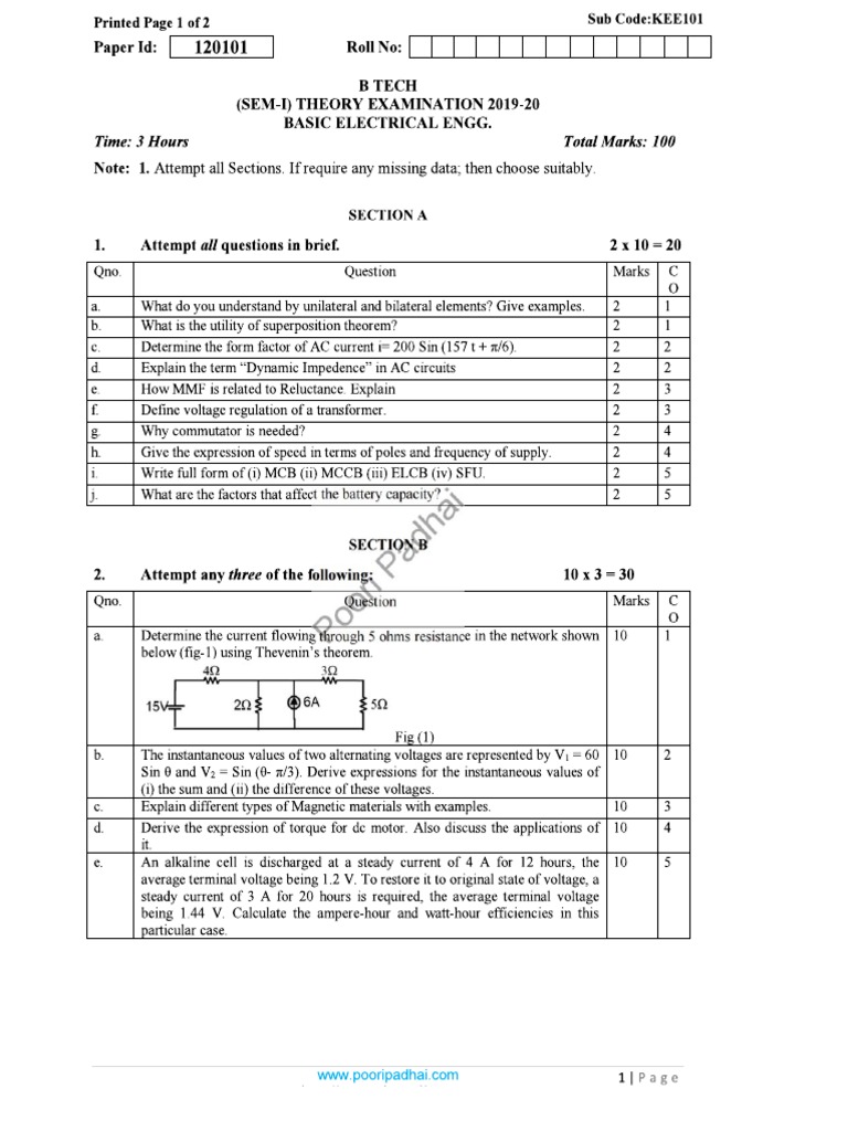 Basic Electrical Engg KEE101sw | PDF Basic Electrical Engg KEE101sw | PDF