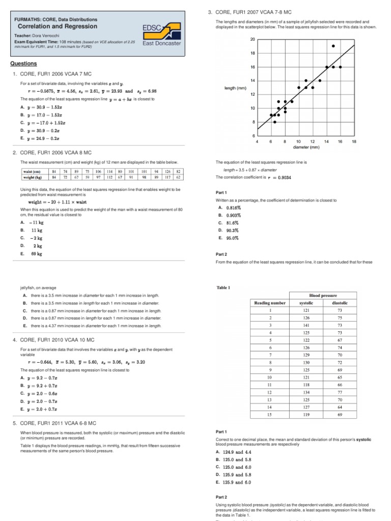 Core Data Analysis Worksheet 6 | PDF | Ordinary Least Squares ...