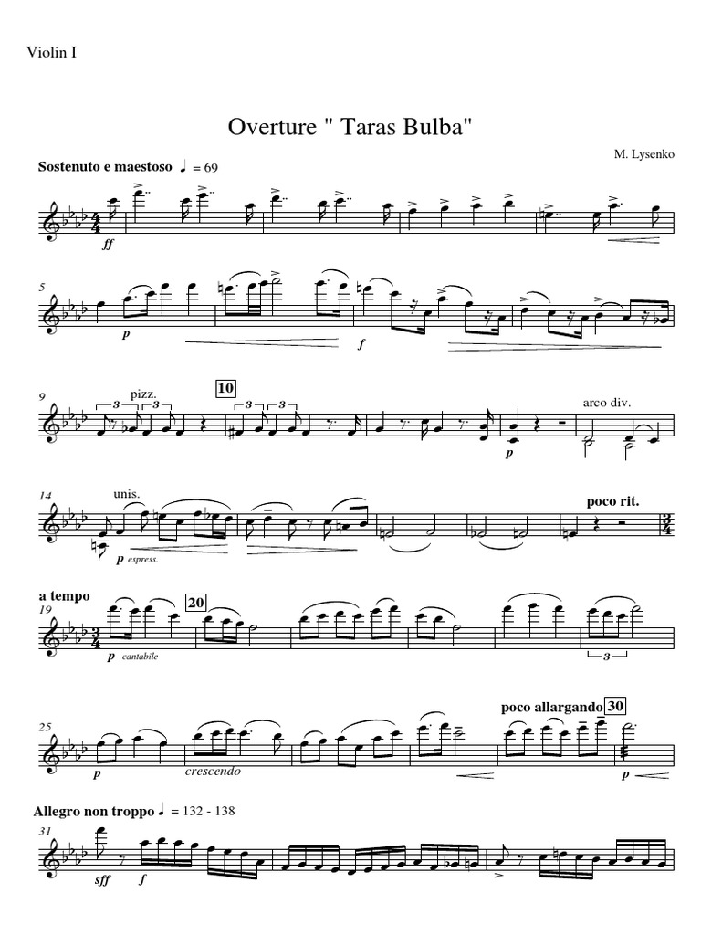 Lysenko M. - Taras Bulba 1 Violin I | PDF | Musical Compositions ...