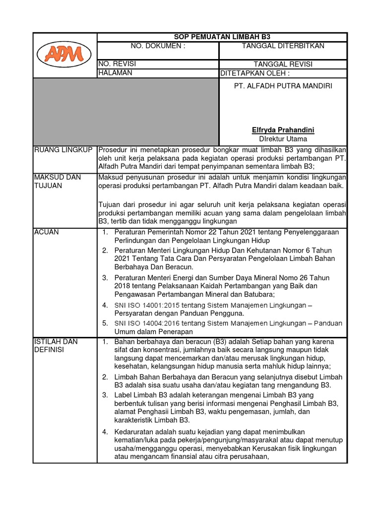 SOP Pengelolaan Limbah B3 Pertambangan | PDF